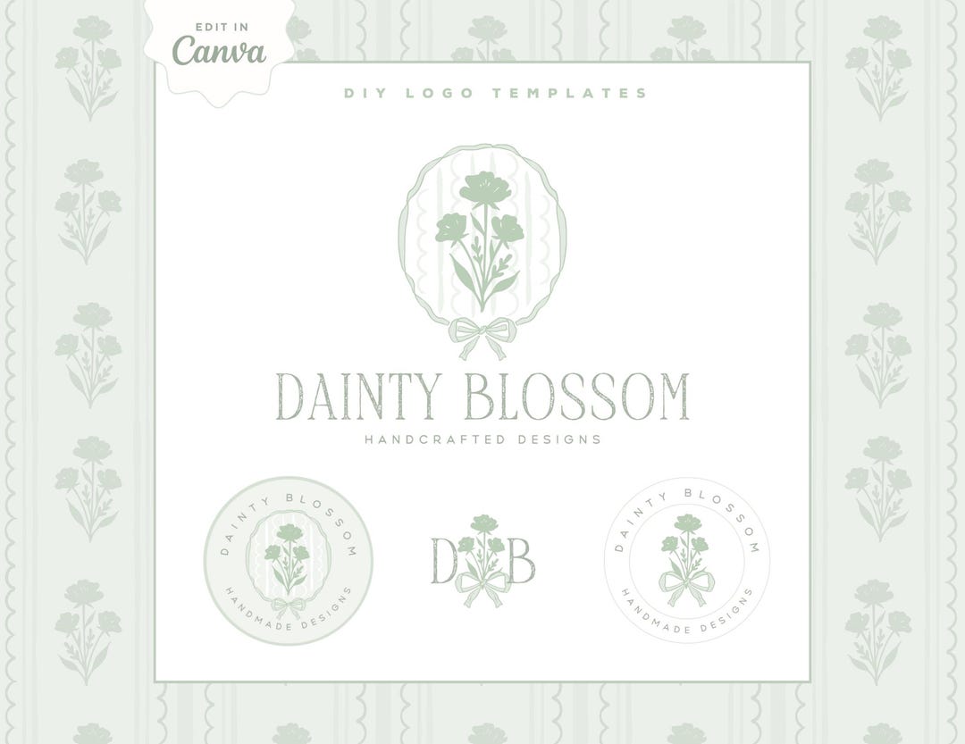 Vintage Coquette Logo Design, Editable Canva Logo Template, Bow Logo ...