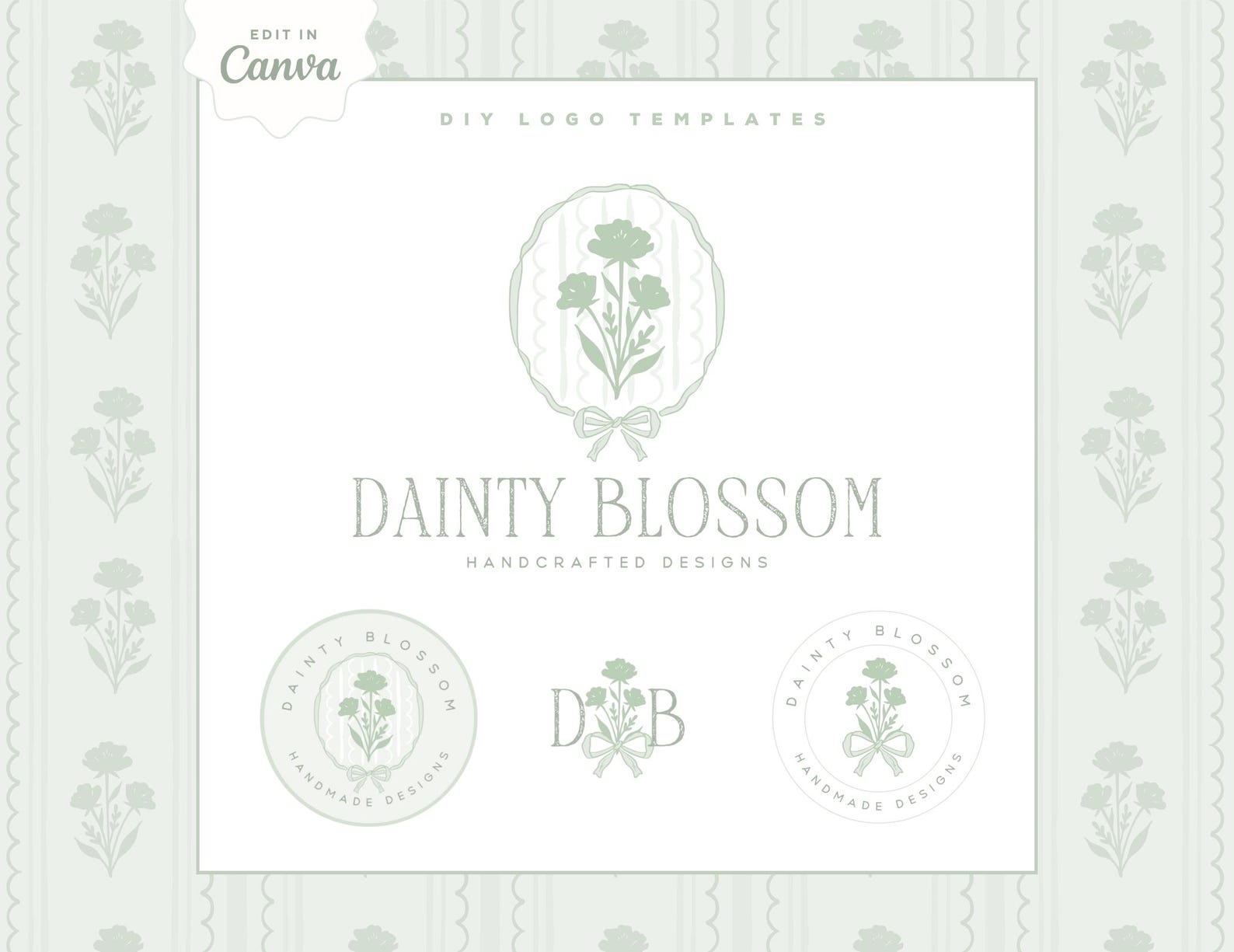 Vintage Coquette Logo Design, Editable Canva Logo Template, Romantic ...