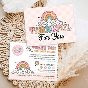 Retro Rainbow Thank You Card Canva Template, Colorful Boho Small ...
