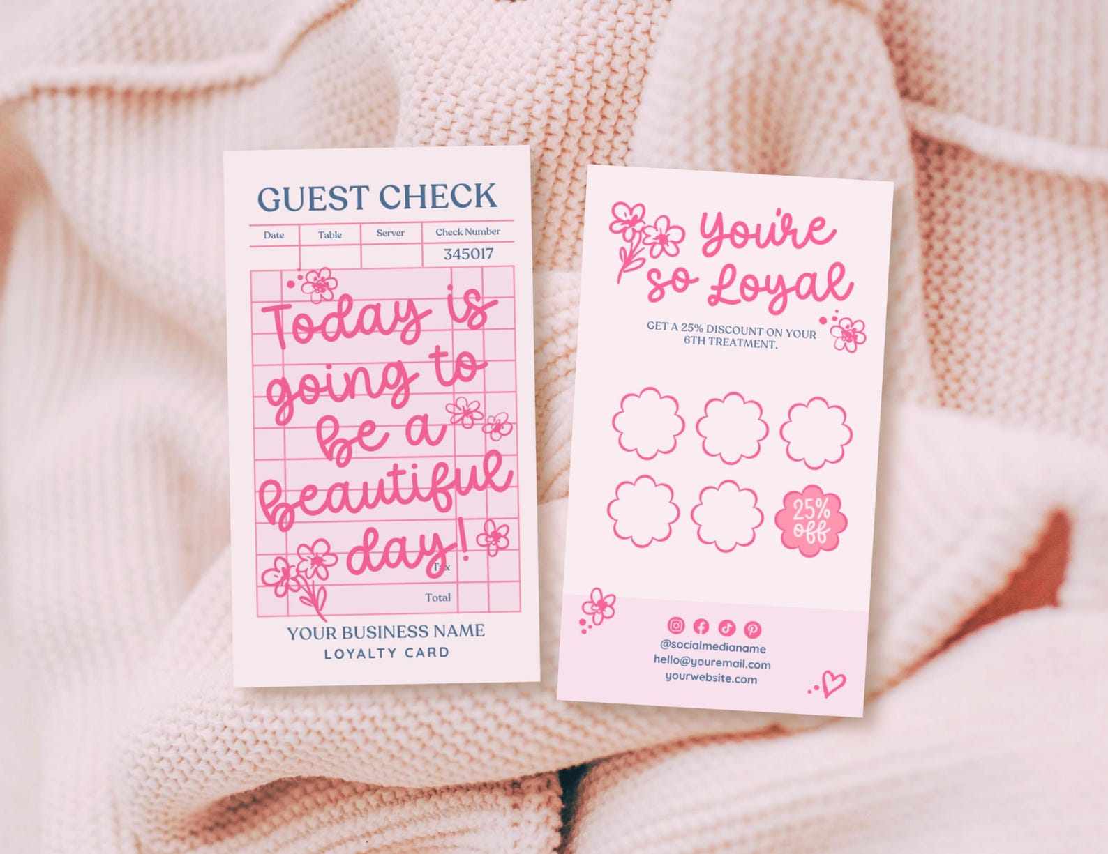 Editable Loyalty Card Template, Vintage Guest Check Customer Punch Card ...