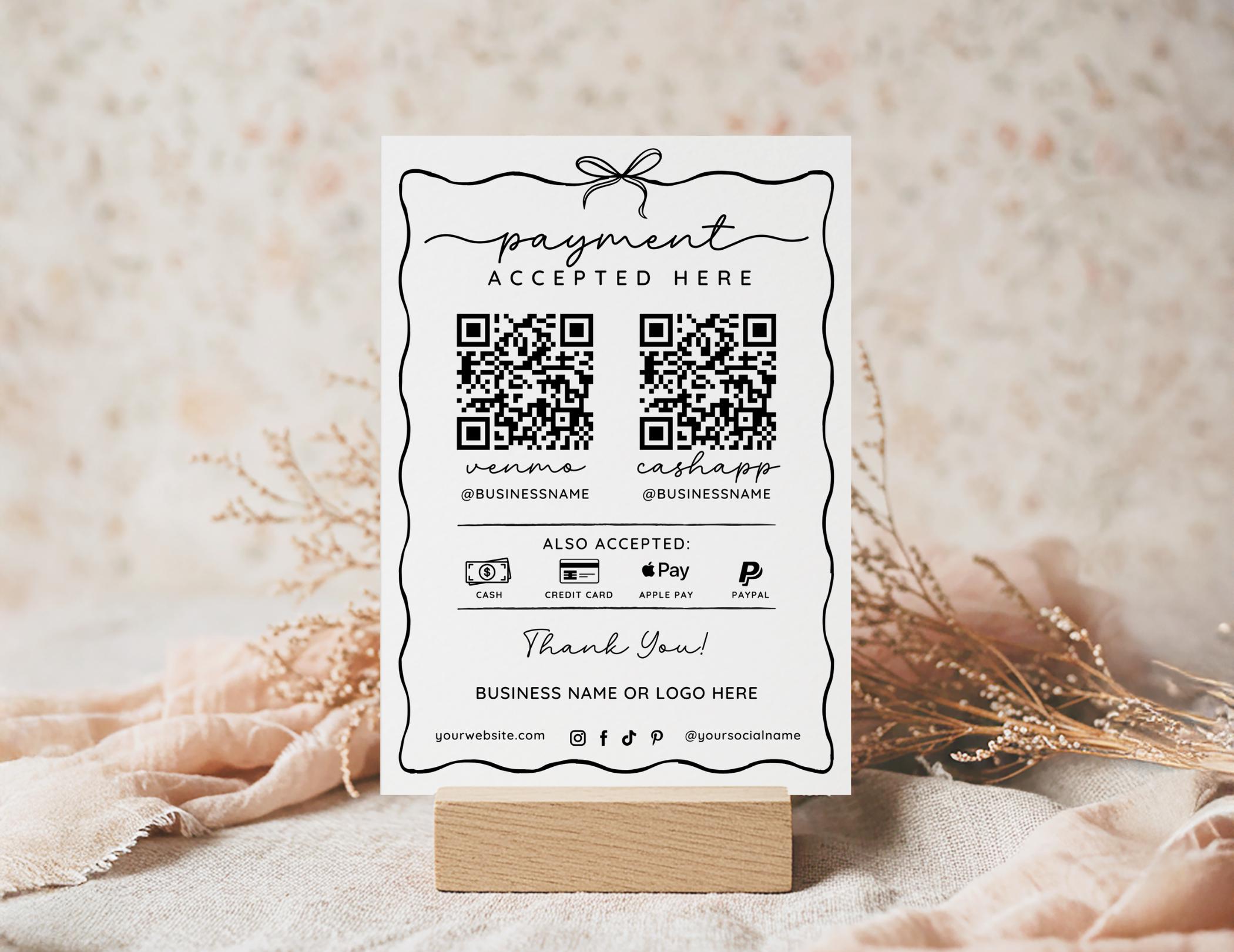 Editable Coquette Bow Scan to Pay QR Sign, DIY Whimsical Printable ...