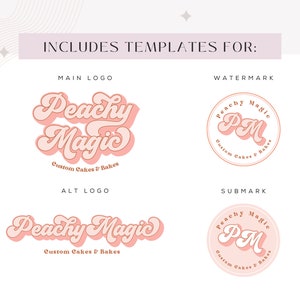 Peach Retro Script Logo Design, Editable Canva Logo Template, Seventies ...