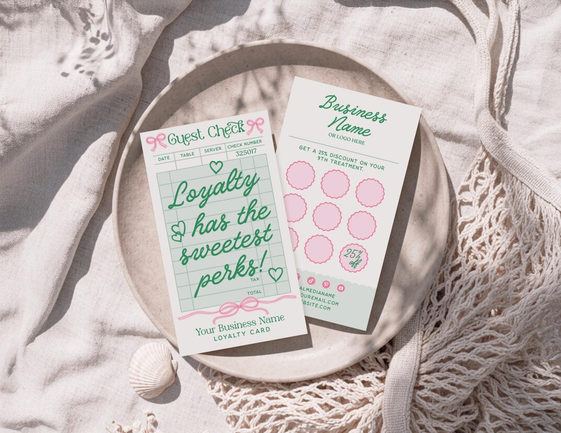 Coquette Guest Check Loyalty Card Template, Vintage Guest Check ...
