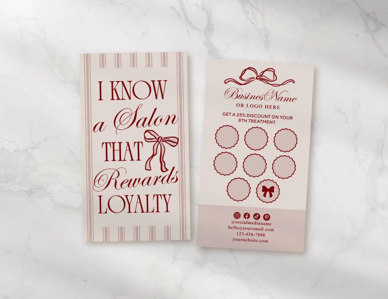 Luxury Coquette Loyalty Card Template, Vintage Guest Check Customer ...