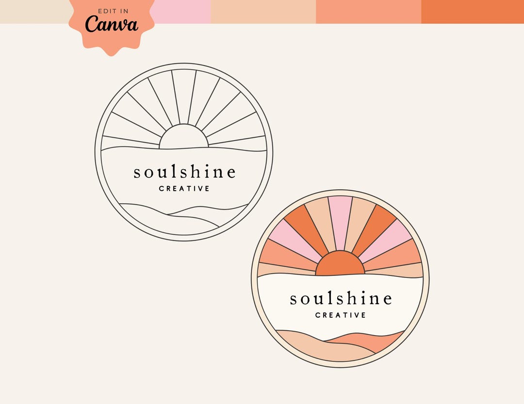 Modern Sun Logo Design Instant Download, Boho Sunshine DIY Premade Logo ...