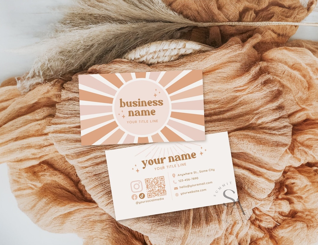 Editable Retro Sun Business Card Template QR Code, Colorful Instant ...