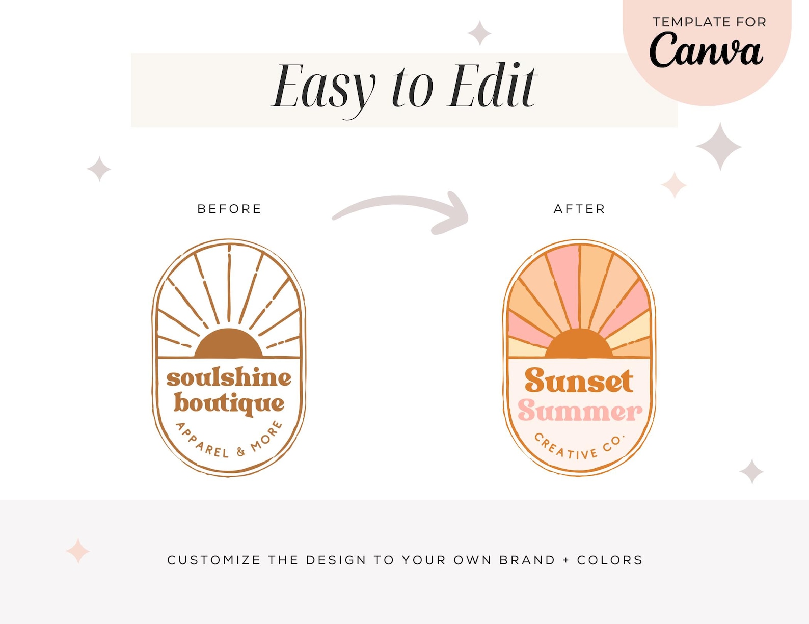 Hand Drawn Retro 70s Sun Logo Design Instant Download, Boho Sunshine ...