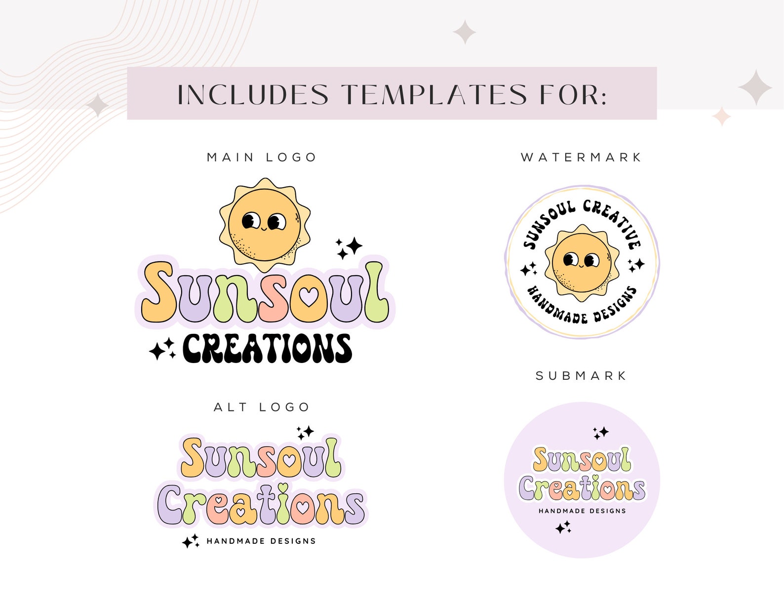 Retro Sun Logo Design Design, Editable Canva Logo Template, Rainbow ...