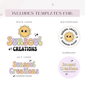 Retro Sun Logo Design Design, Editable Canva Logo Template, Rainbow ...