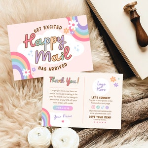 Retro Rainbow Thank You Card Canva Template, Colorful Boho Small ...