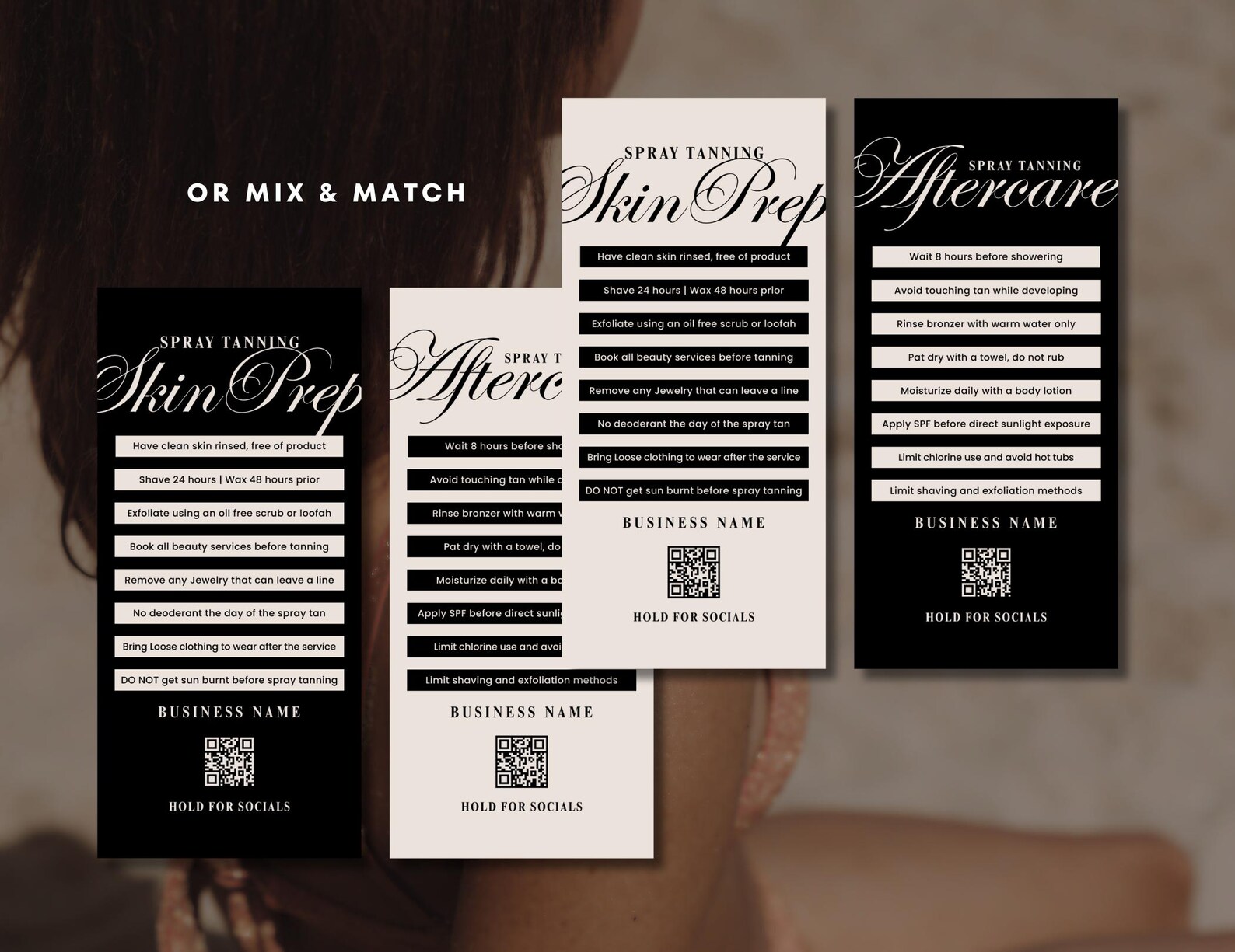 Luxury Digital Spray Tan Care Cards, Editable Spray Tan Skin Prep ...