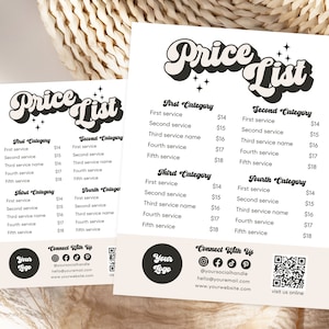 Retro DIY Printable Price List Canva Template, Editable Pricing Sheet ...