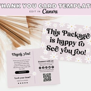 Retro Flowers Thank You Card Canva Template, Boho Daisy Small Business ...