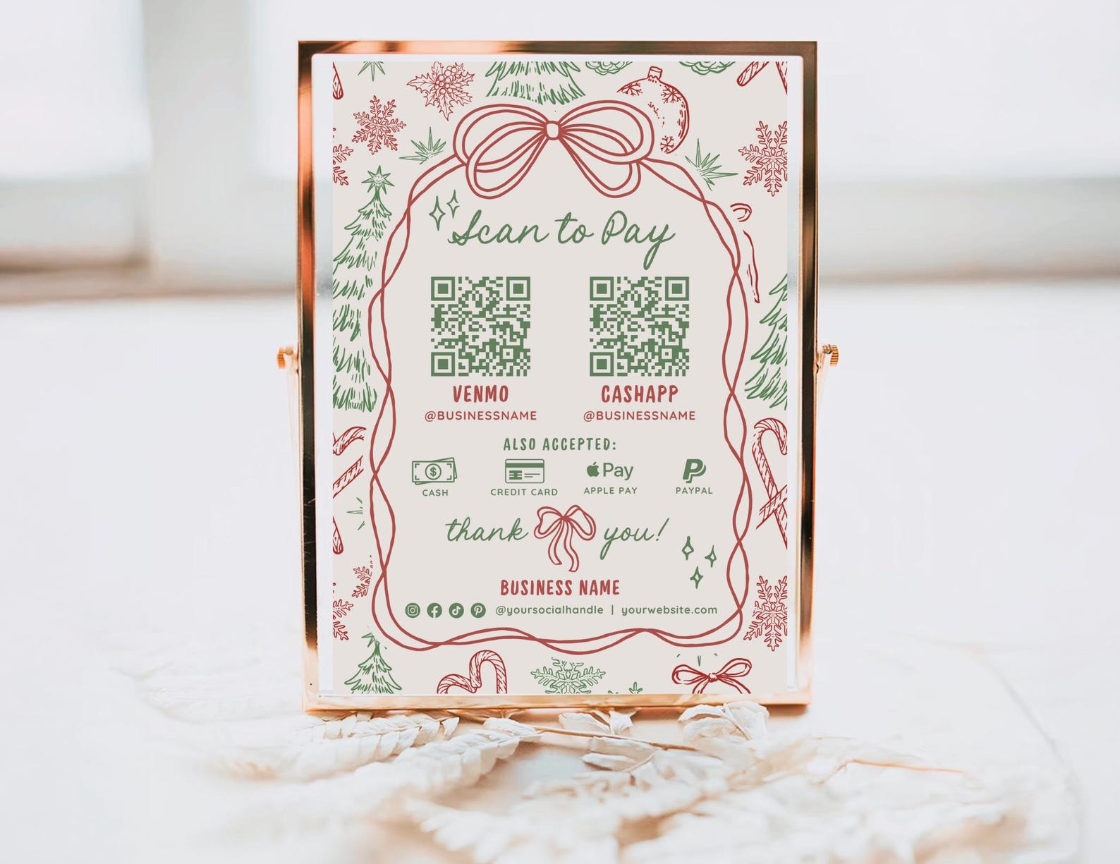 Editable Whimsical Holiday Payment Sign Template, Coquette Christmas QR ...