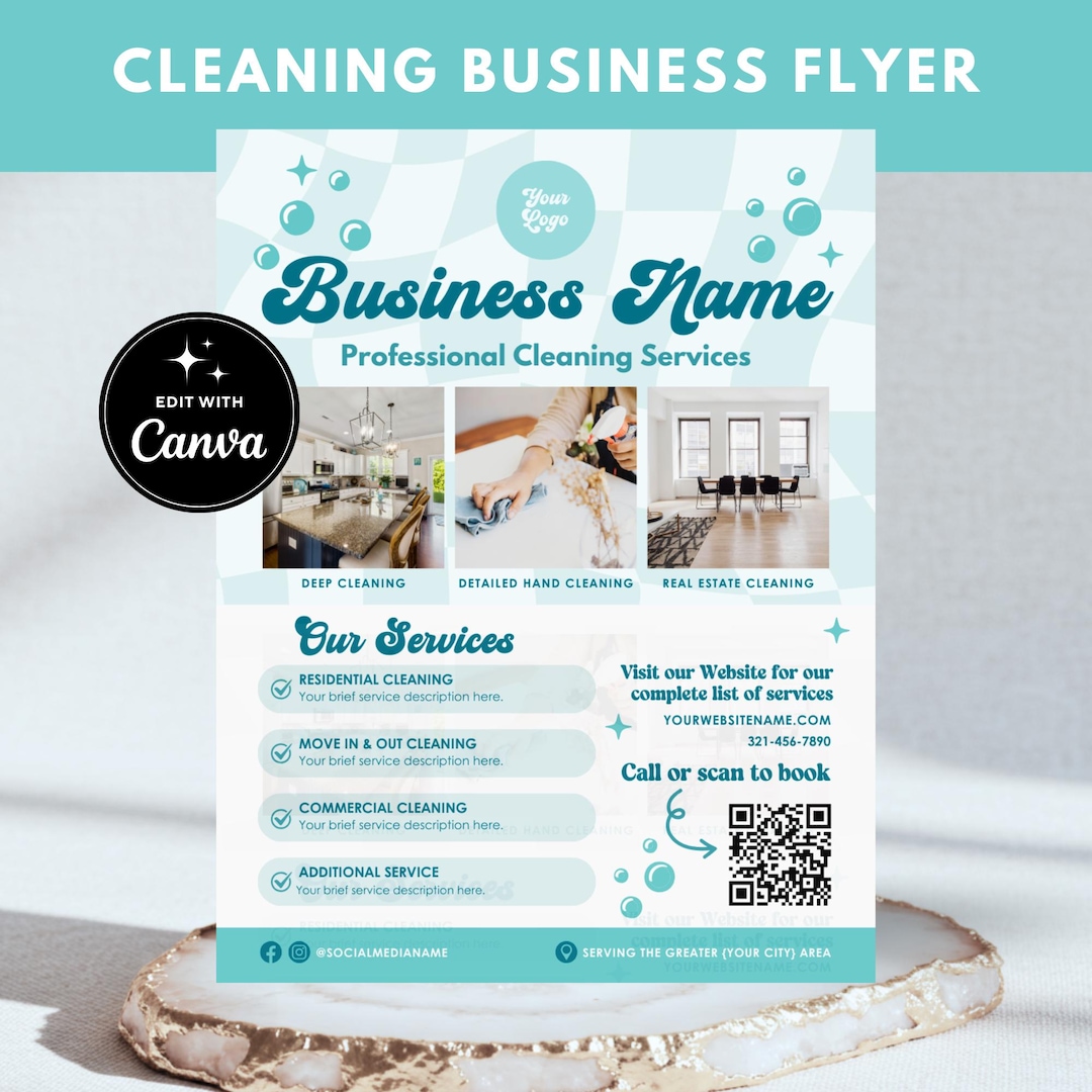 Cute Cleaning Marketing Flyer Canva Template, Premade House Cleaning ...
