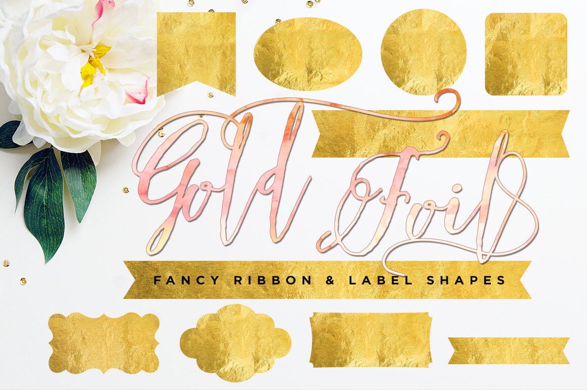 Gold Foil Ribbon & Label Shapes digital CLiP ART for | Etsy