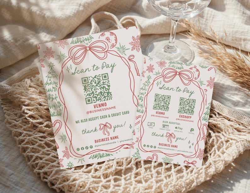 Editable Whimsical Holiday Payment Sign Template, Coquette Christmas QR ...