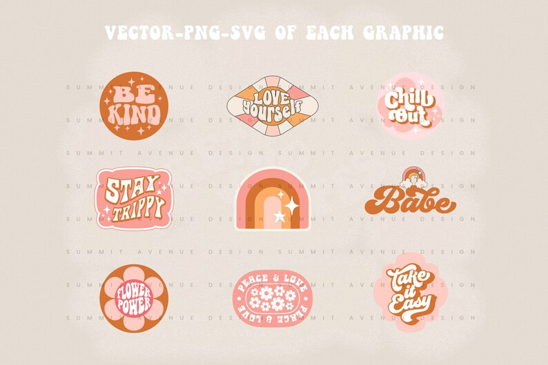 Retro Shape Designs, Hippie Clipart, Groovy Canva Elements, 70s ...