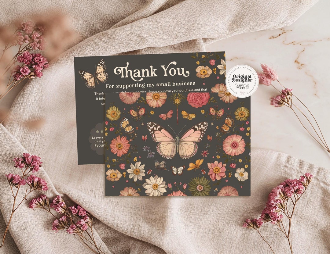 Vintage Botany Card Thank You Card, Editable Customer Thank You ...