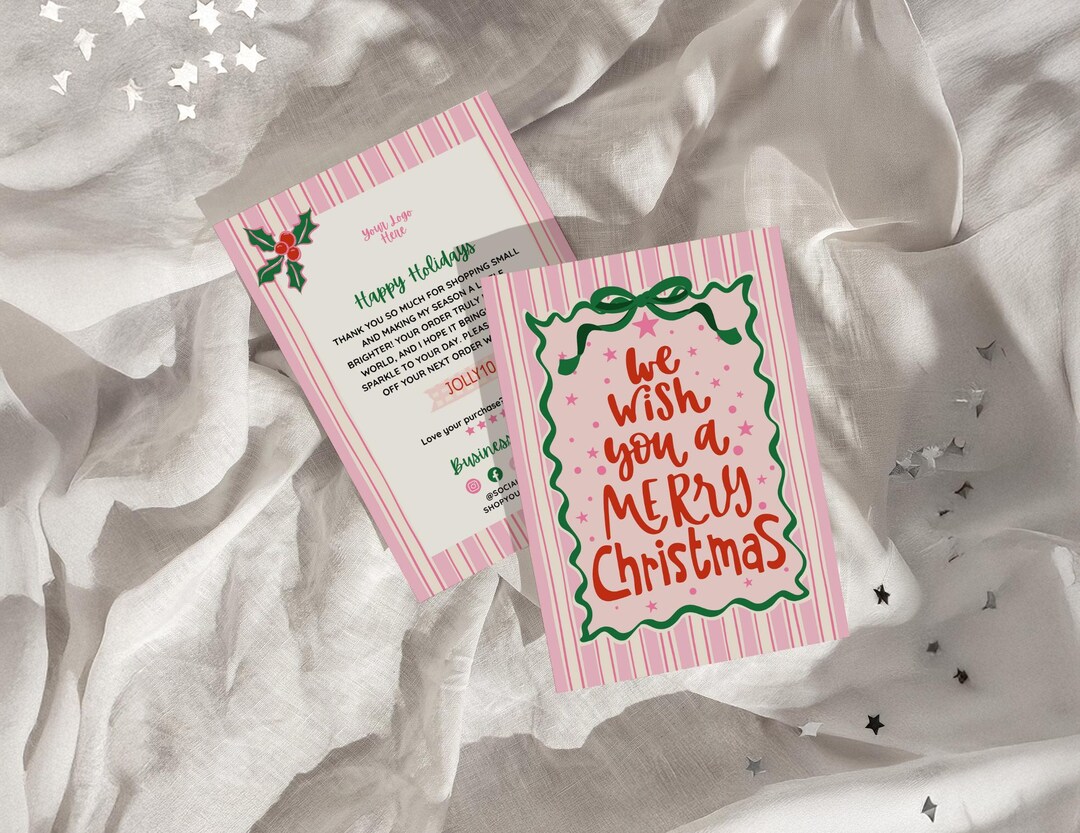 Editable Pink Pink Christmas Thank You Card Template, Whimsical Canva ...