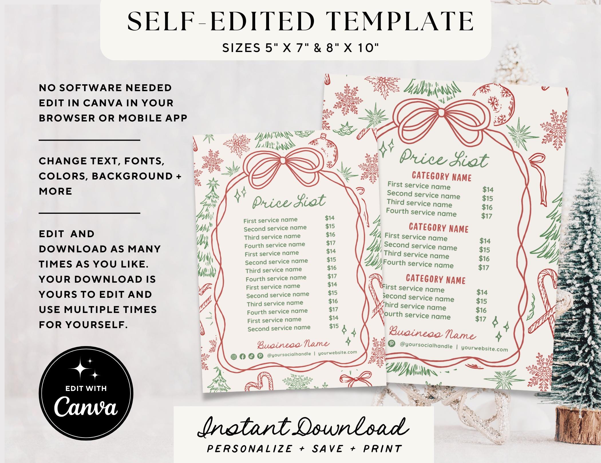 Whimsical Editable Holiday Price List Template, Canva Christmas Vendor ...