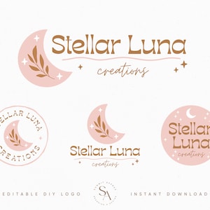 DIY Retro Groovy MOON Logo Design Instant Download, Premade Modern Boho ...