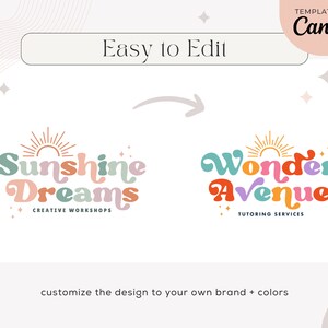 DIY Colorful Sunshine Logo Design Instant Download, Premade Retro ...