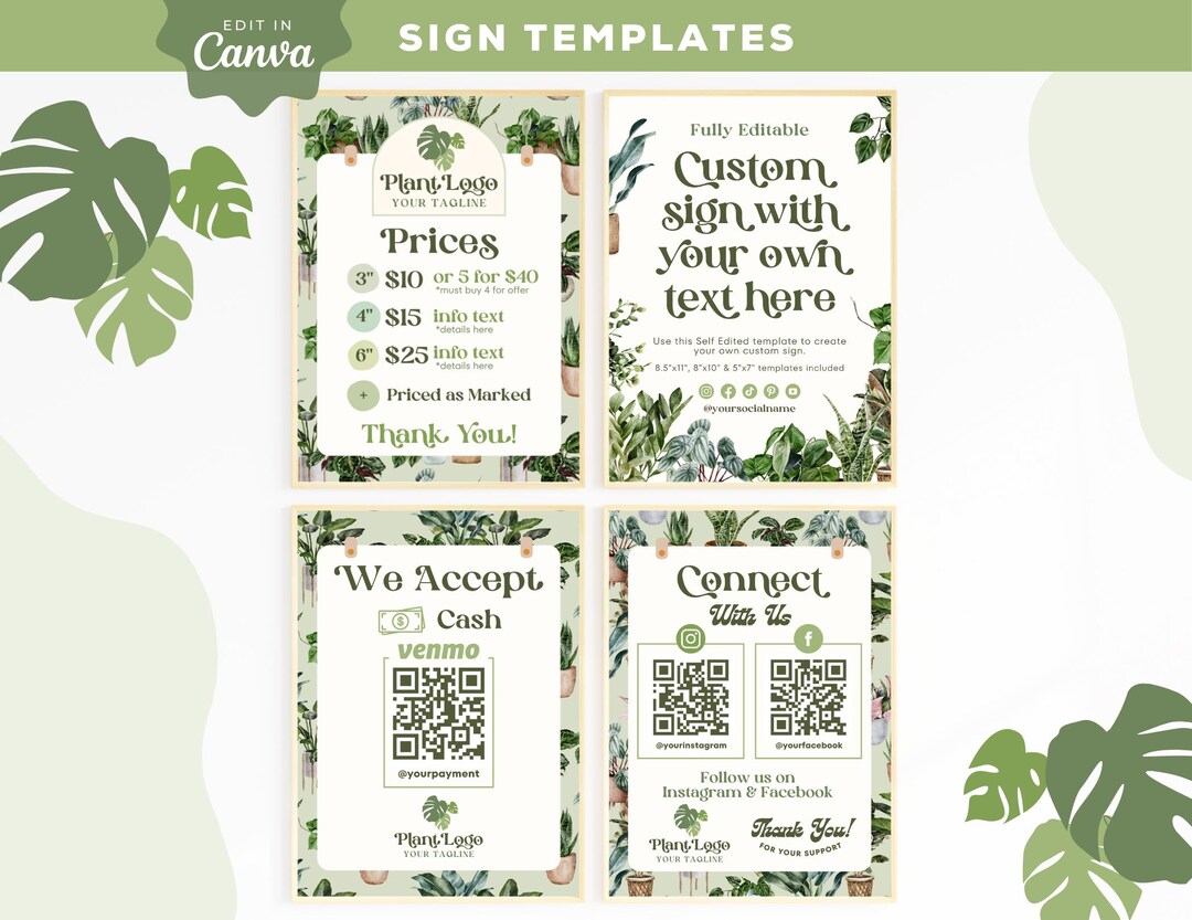 Editable Plant Sale Signs, Printable Payment Sign, Social Media Poster ...