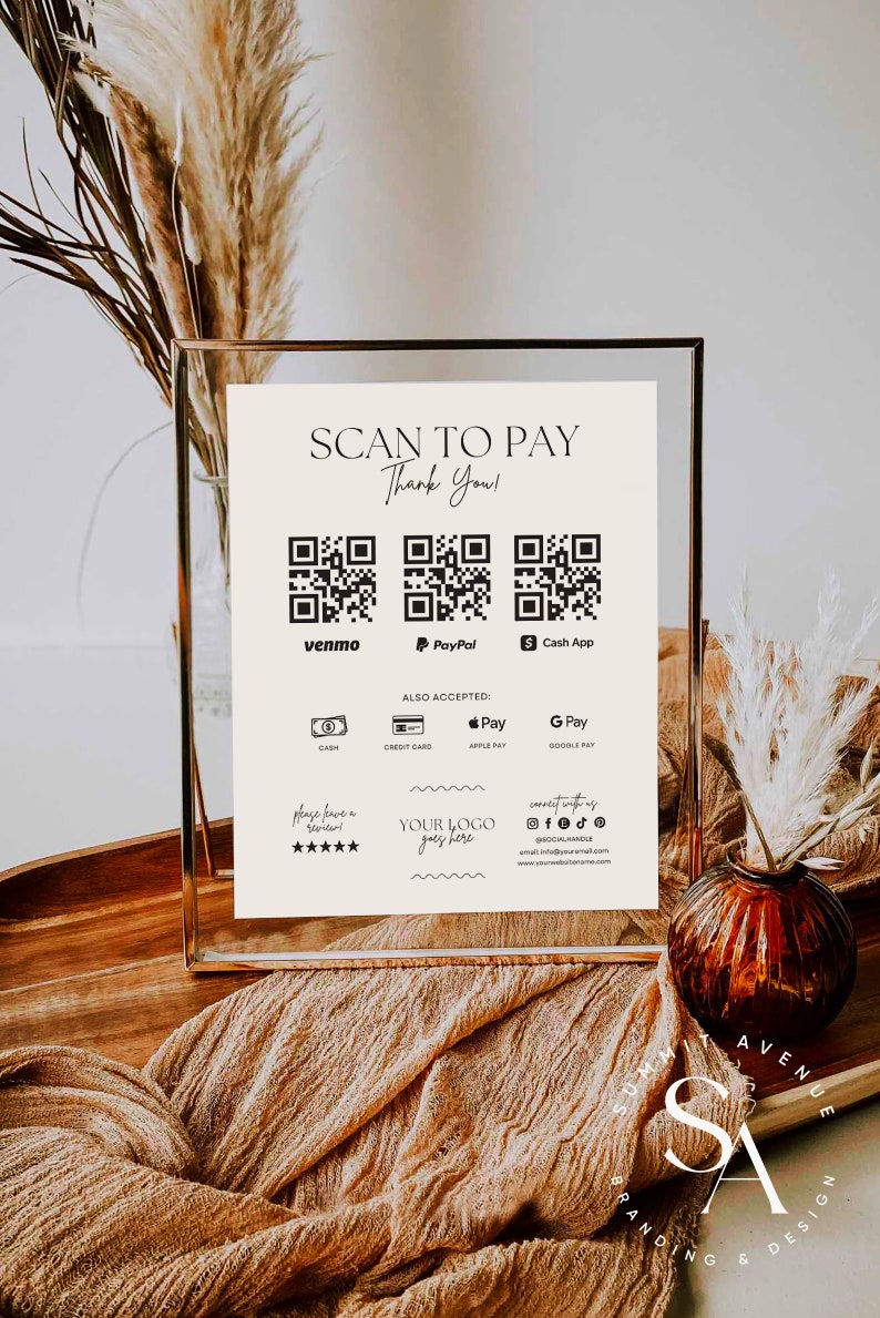 Editable Modern Scan to Pay QR Sign, DIY Printable Payment Sign ...