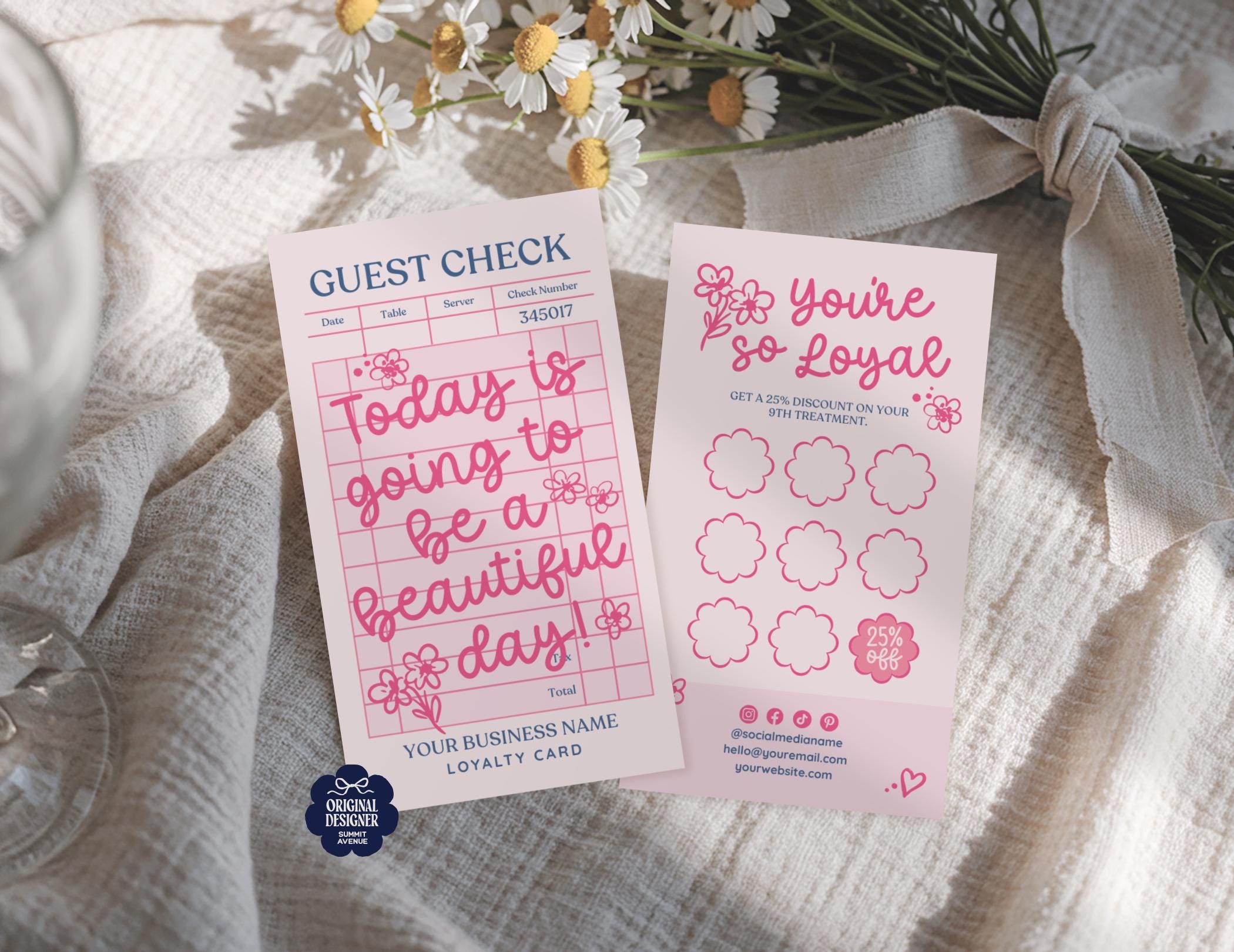 Editable Loyalty Card Template, Vintage Guest Check Customer Punch Card ...