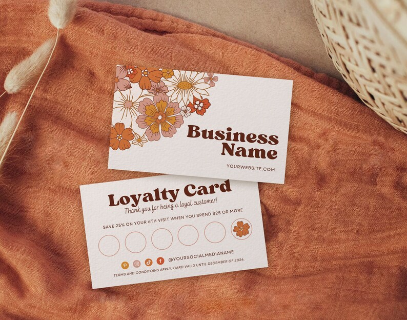 Editable Retro Flower Loyalty Card Template Customer Punch - Etsy
