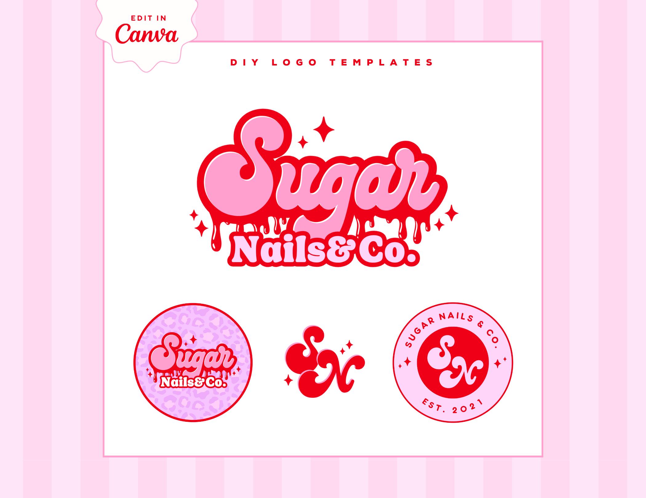 Hand Drawn Retro Drip Logo Design, Editable Nail Logo Canva Template ...