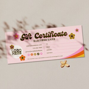 Editable Retro Flower Gift Certificate Template, Printable Modern ...