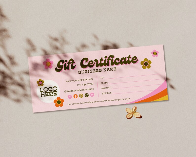 Editable Retro Flower Gift Certificate Template Printable - Etsy
