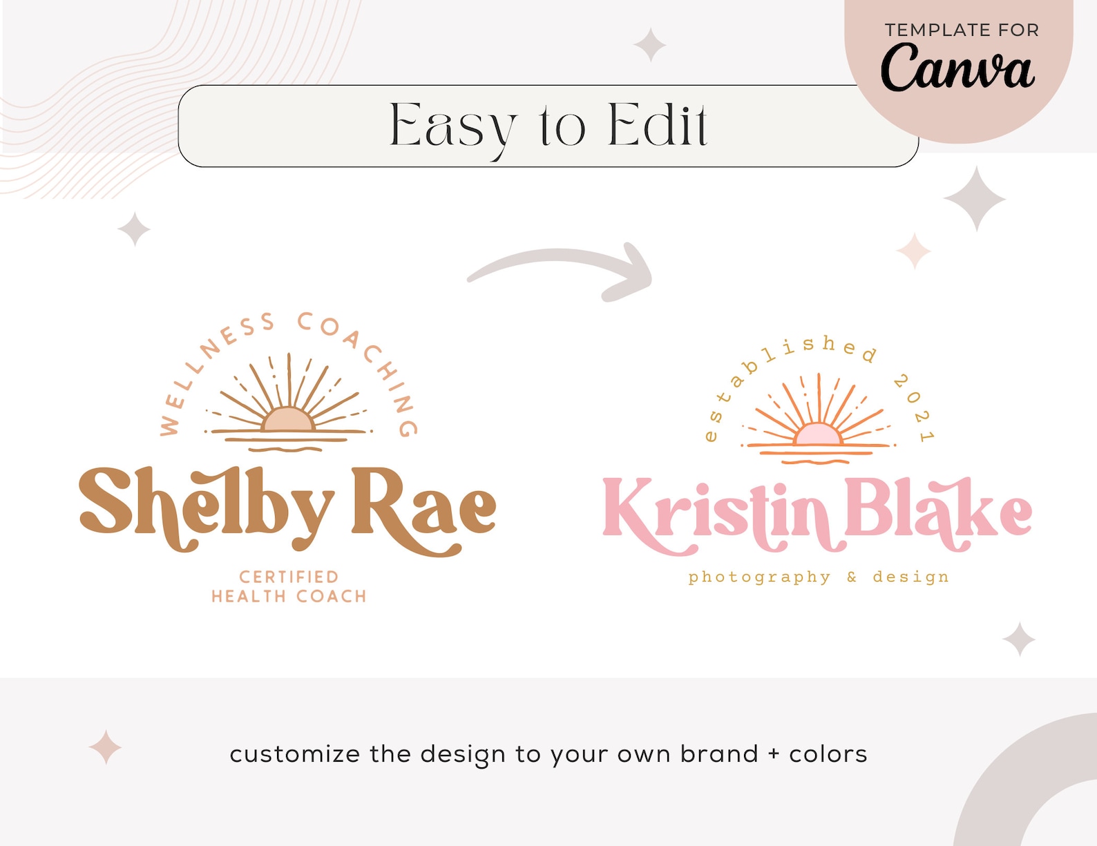 Editable Retro Sun Logo Design Instant Download, Canva Logo Template ...
