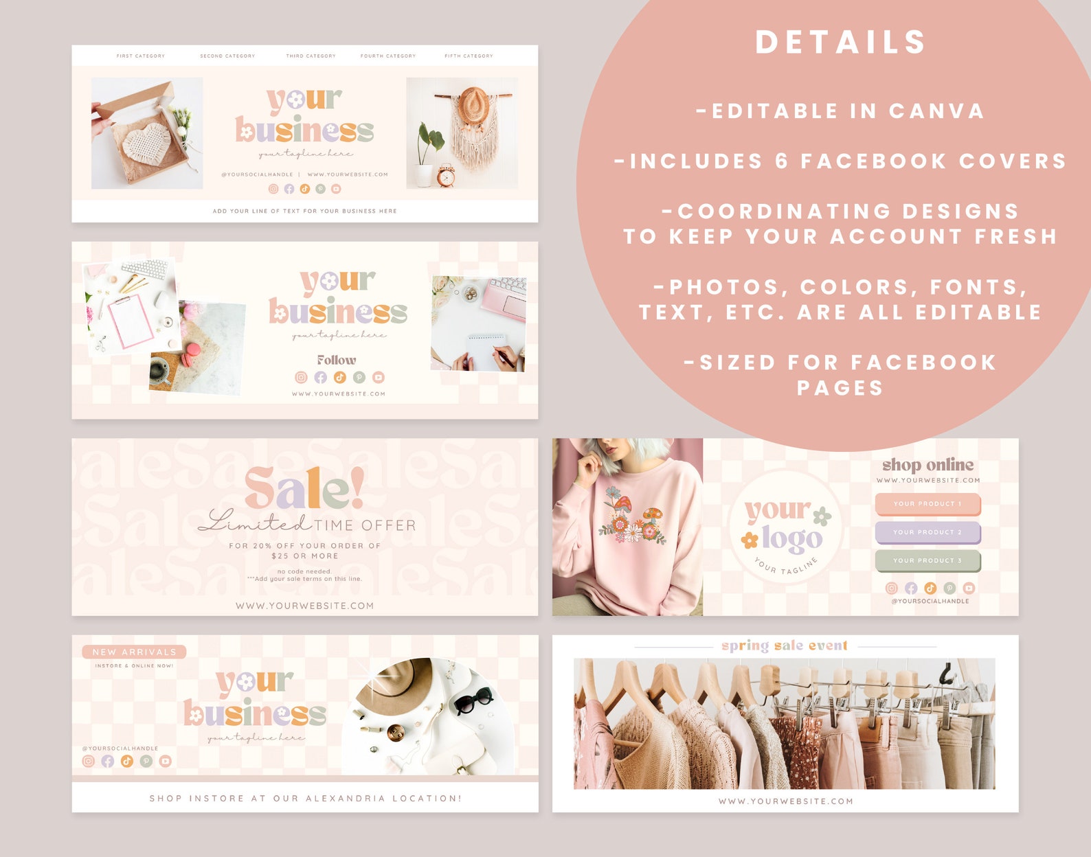 Editable Facebook Covers, DIY Boho Floral Facebook Page Banners ...