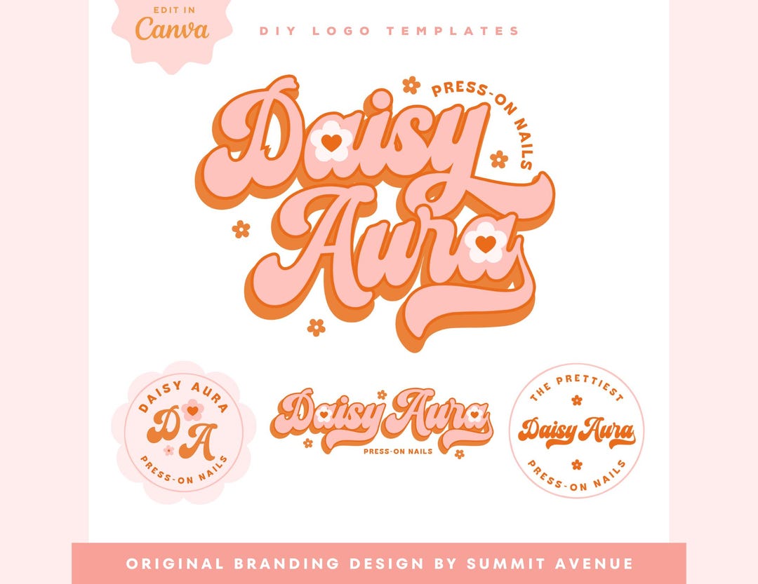 Retro Daisy Logo Design, Trendy Cute Editable Canva Logo Template ...