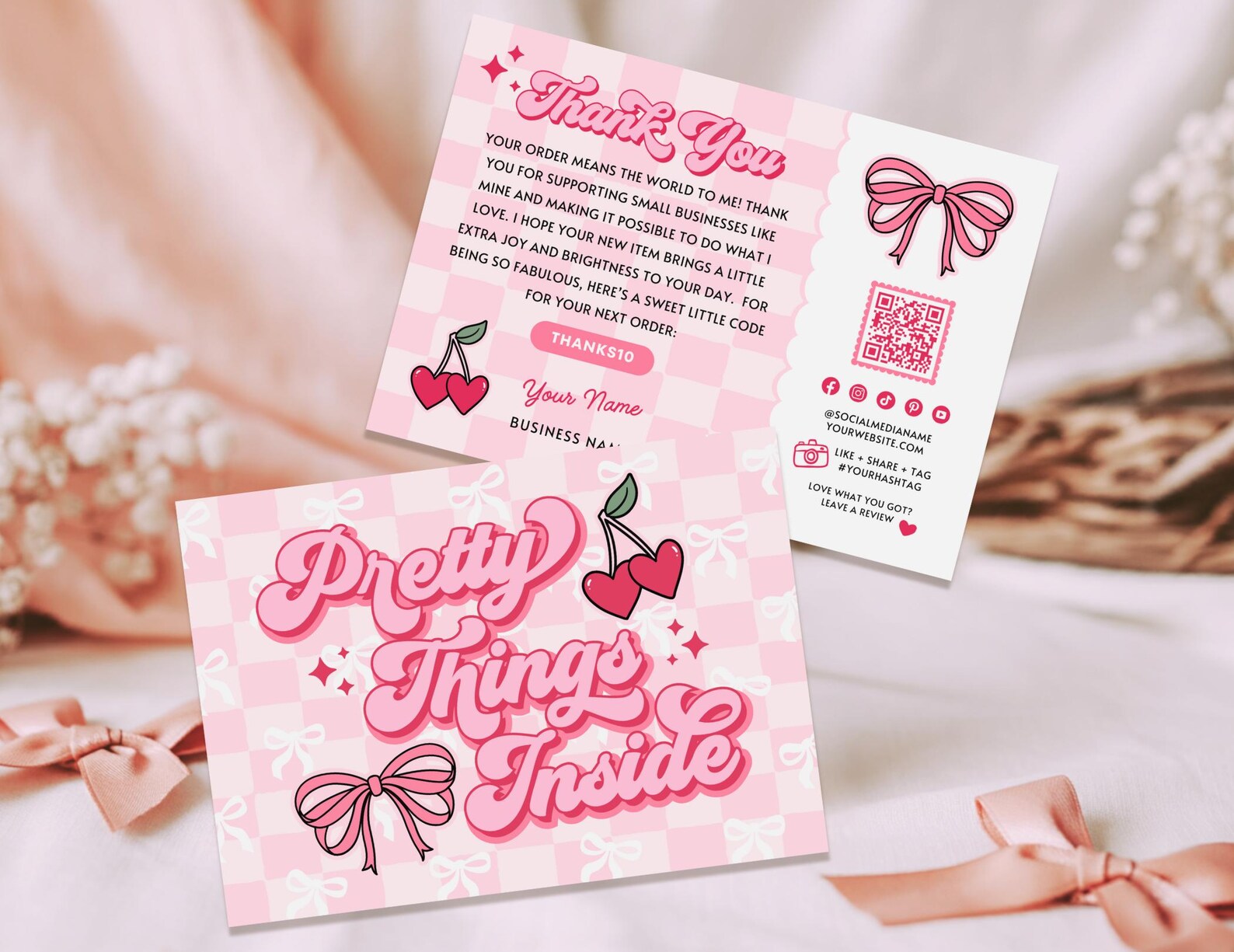 Coquette Thank You Card, Editable Customer Thank You Business Packaging ...