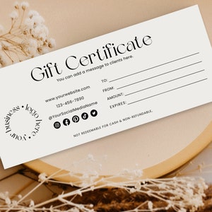 Editable Modern Aesthetic Gift Certificate Template, Printable Business ...