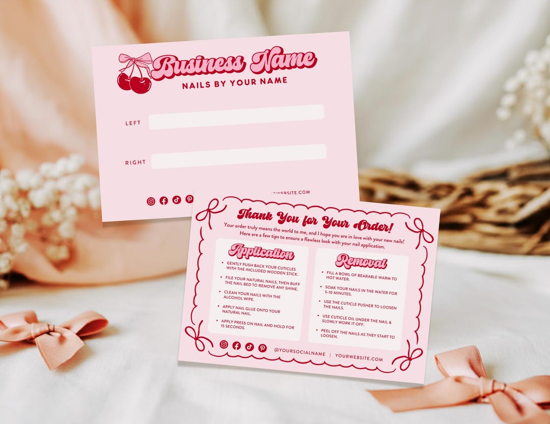 Coquette False Nails Backing Card Canva Template, Press on Nail ...