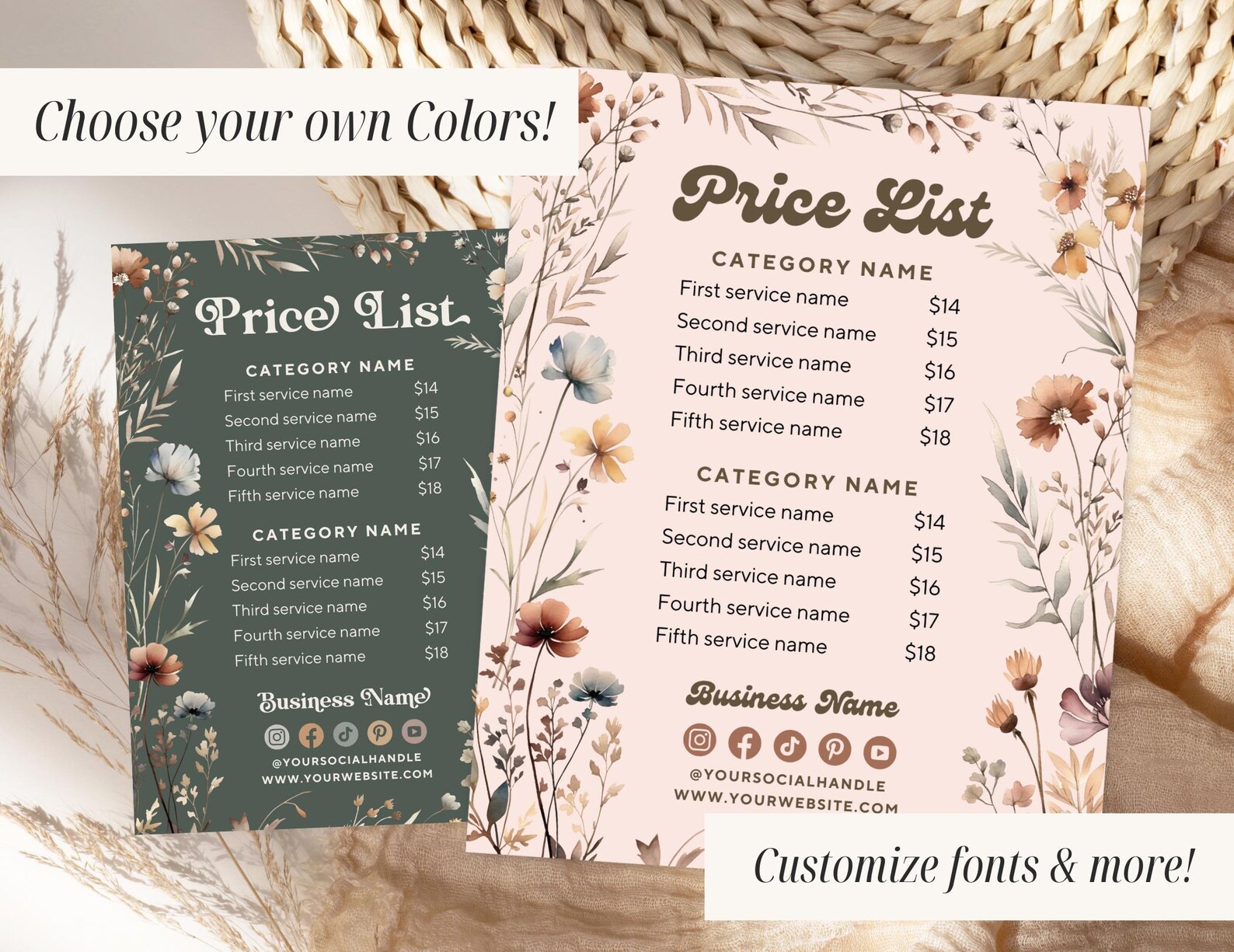 Wildflowers DIY Printable Price List Canva Template, Fall Editable ...