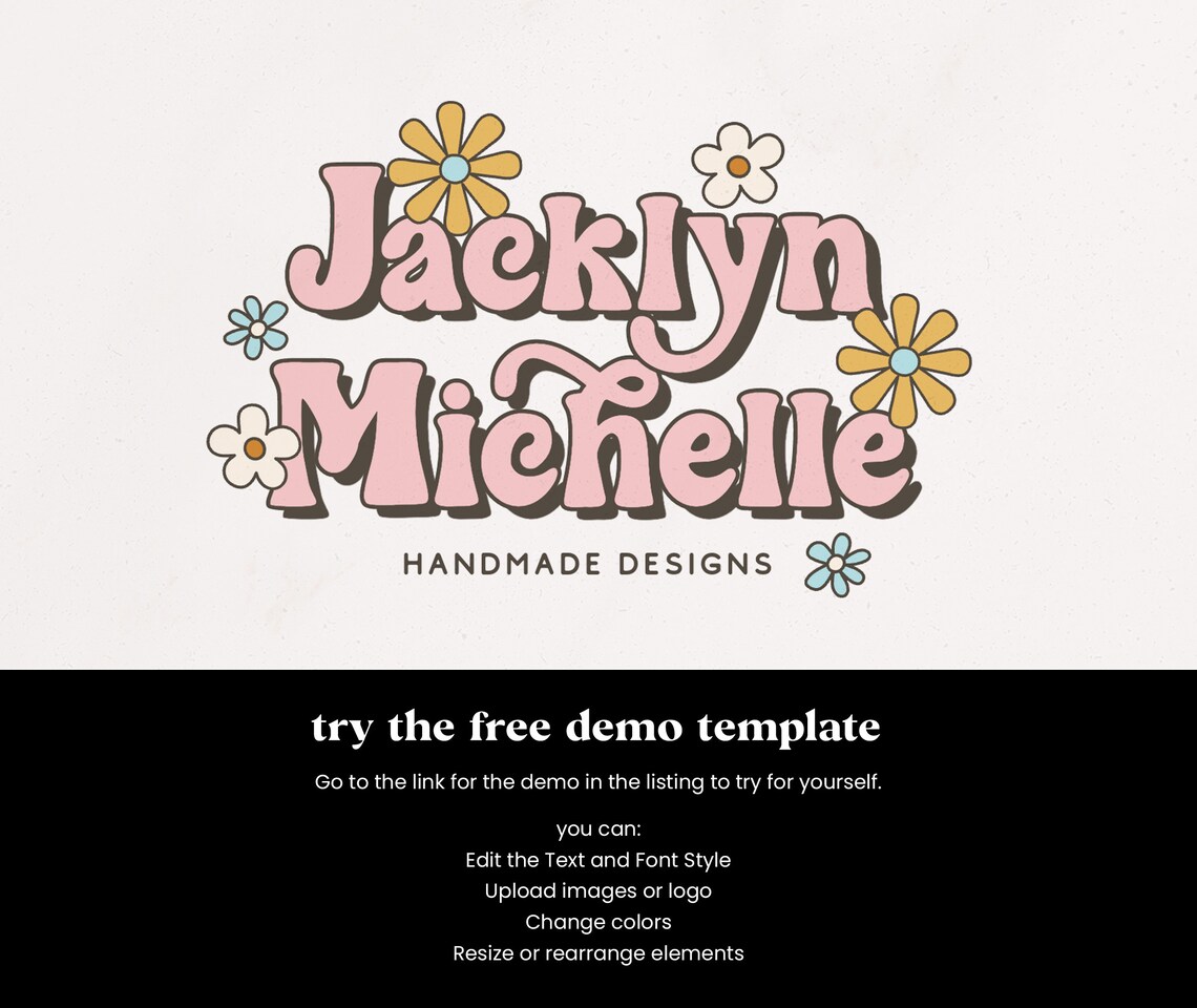DIY Retro Groovy Flower Logo Design Instant Download Premade - Etsy
