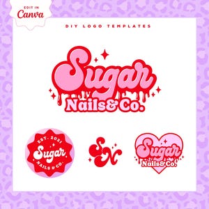 Hand Drawn Retro Drip Logo Design, Editable Nail Logo Canva Template ...