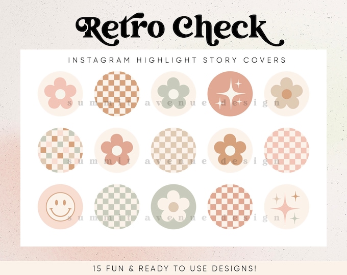 Retro Check Instagram Highlight Covers Soft Color Flower - Etsy