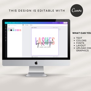 Editable Colorful Lash Logo Design Instant Download, DIY Retro Lash ...