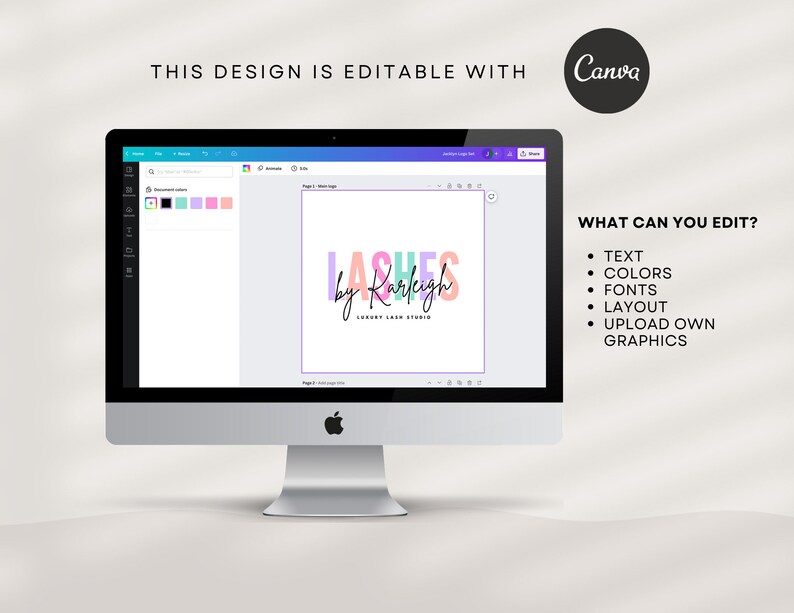 Editable Colorful Lash Logo Design Instant Download, DIY Retro Lash ...