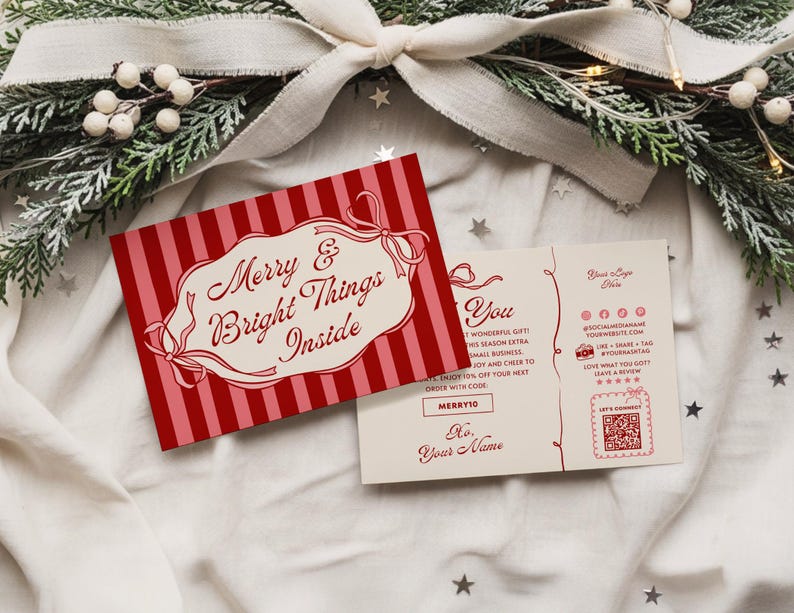 Editable Holiday Thank You Card Template, Coquette Christmas Small ...