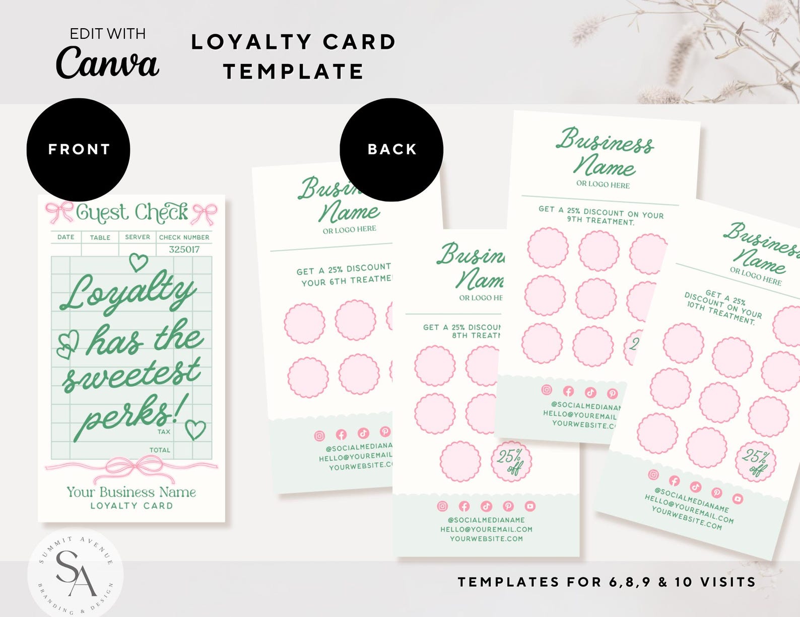 Coquette Guest Check Loyalty Card Template, Vintage Guest Check ...