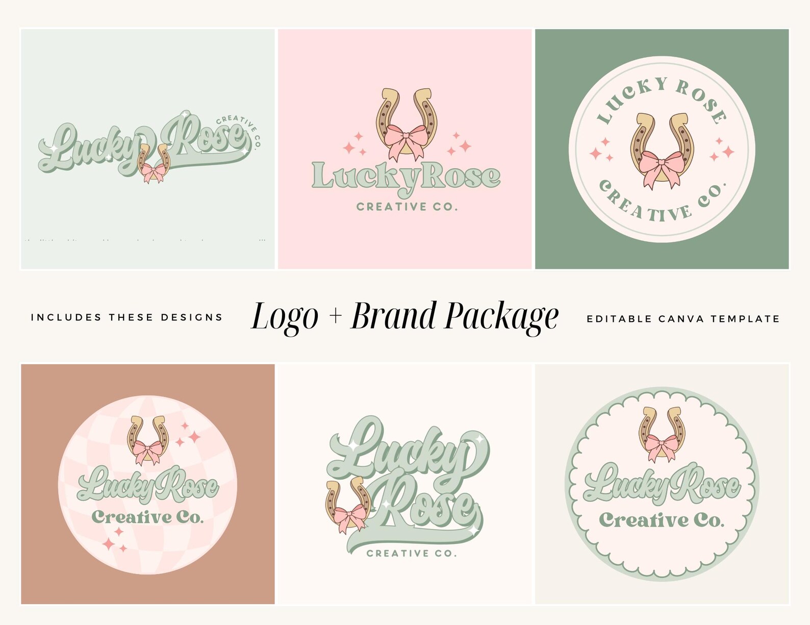 Pink Bow Coquette Aesthetic Logo Design Template, DIY Lucky Horseshoe ...