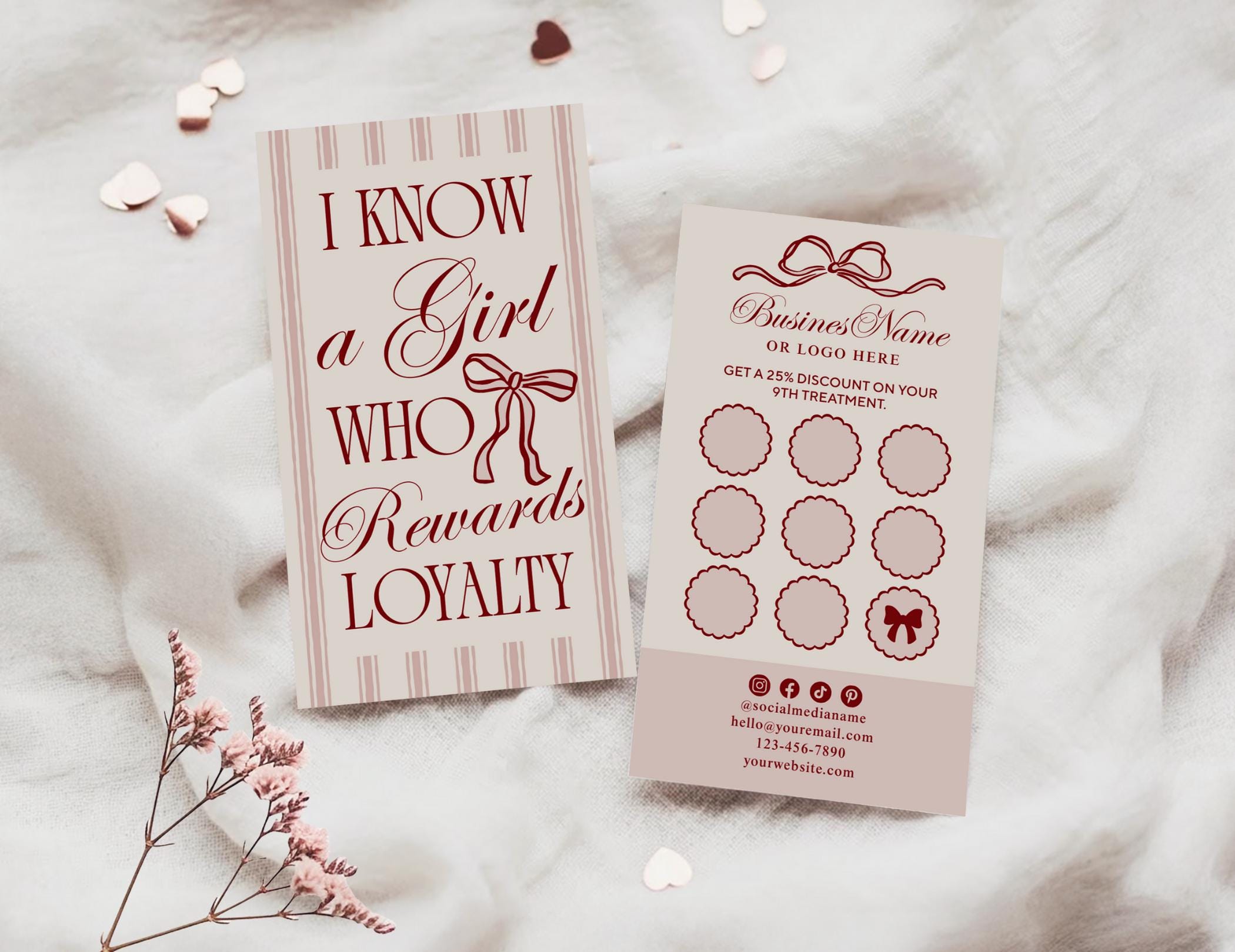 Luxury Coquette Loyalty Card Template, Vintage Guest Check Customer ...
